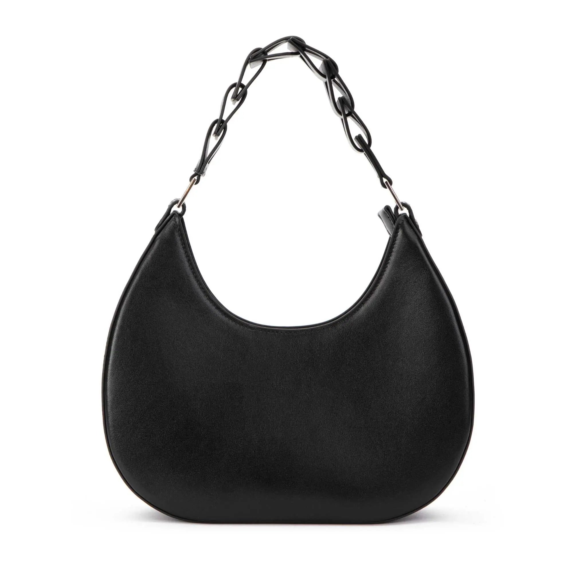 D Shoulder Bag in Black Napa Leather with Structured Silhouette